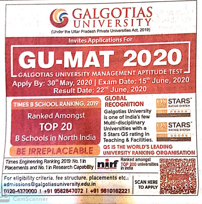 GUMAT 2020: Registration (Started), Dates, Eligibility, Pattern, Syllabus