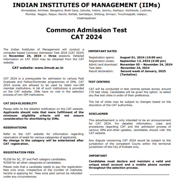 CAT 2025: Registration (Extended), Exam Date, Eligibility, Pattern